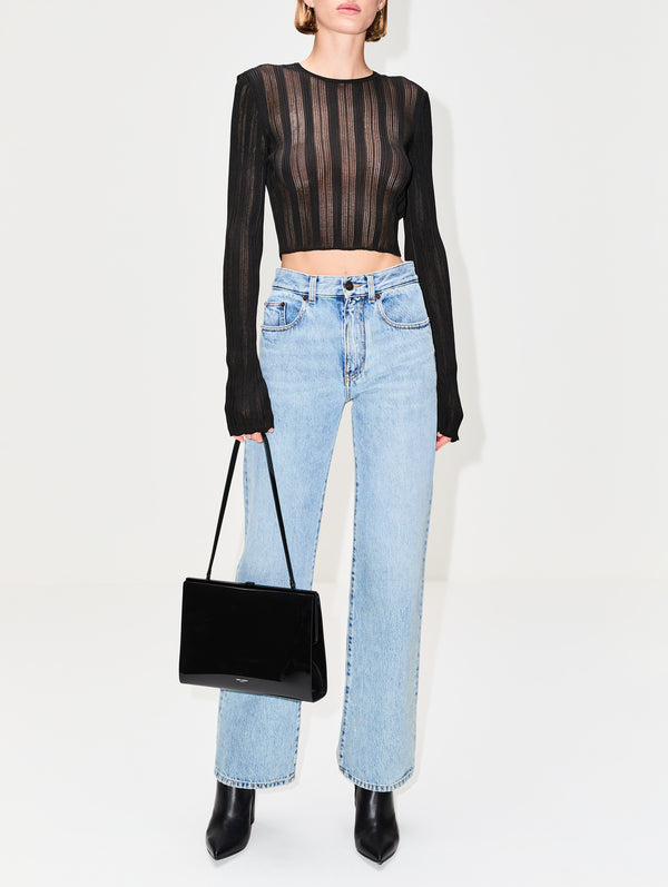 Long Sleeve Sheer Stripe Top | SAINT LAURENT | elysewalker