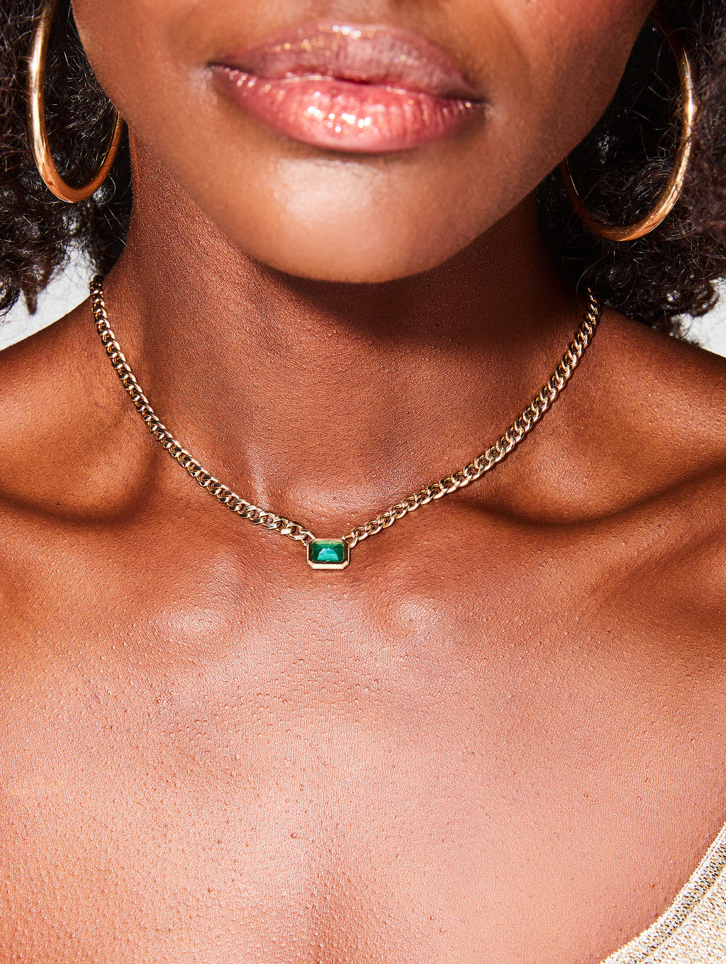 Medium Curb Chain Emerald Cut Emerald Bezel Necklace | ZOE CHICCO ...